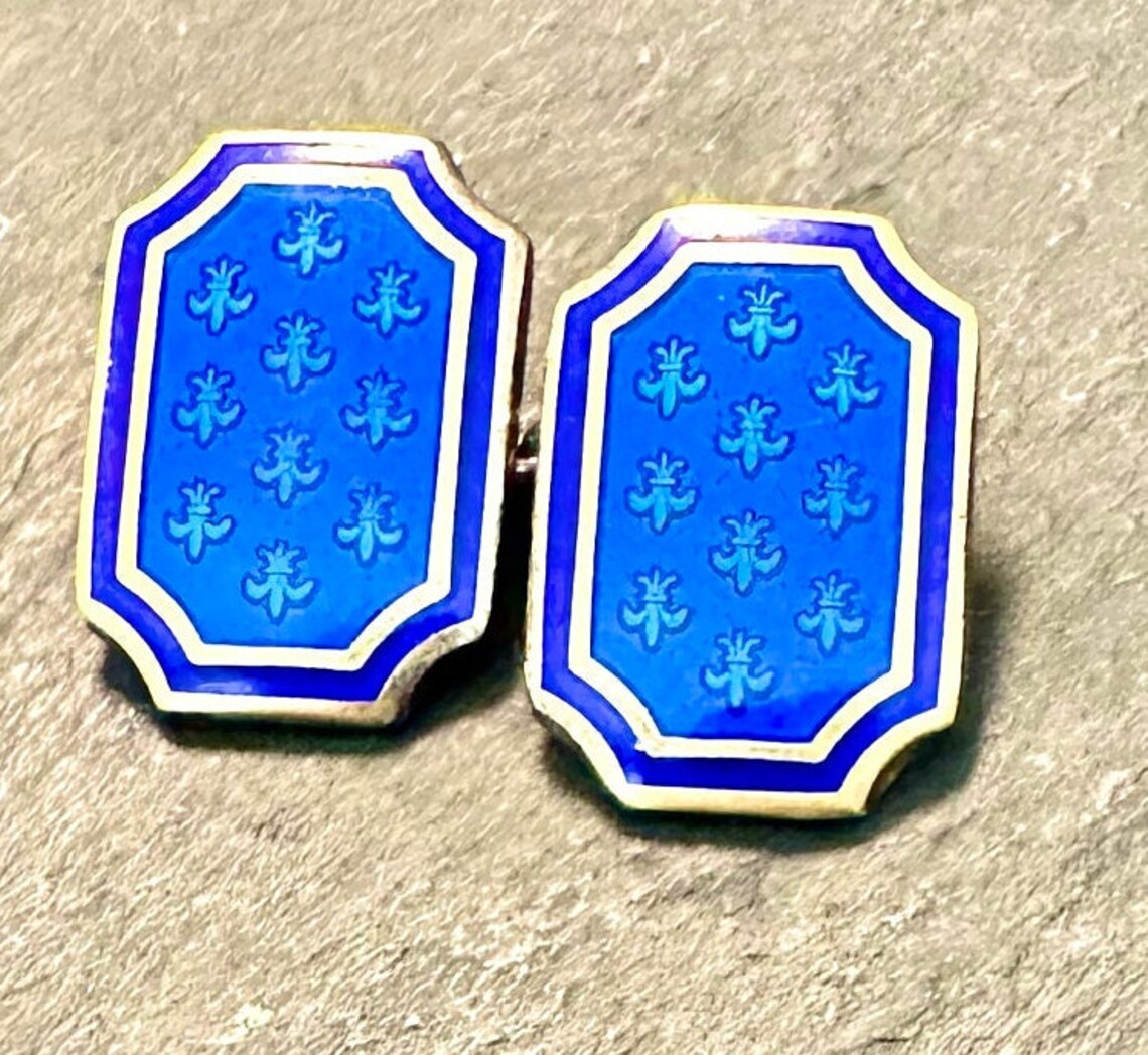Sterling Gilt Cufflinks-double Sided-rich Royal Blue Vitreous Guilloch ...