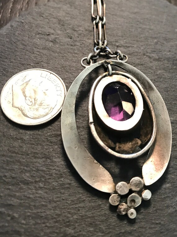 Art Nouveau Sterling Amethyst hand wrought studio nec… - Gem