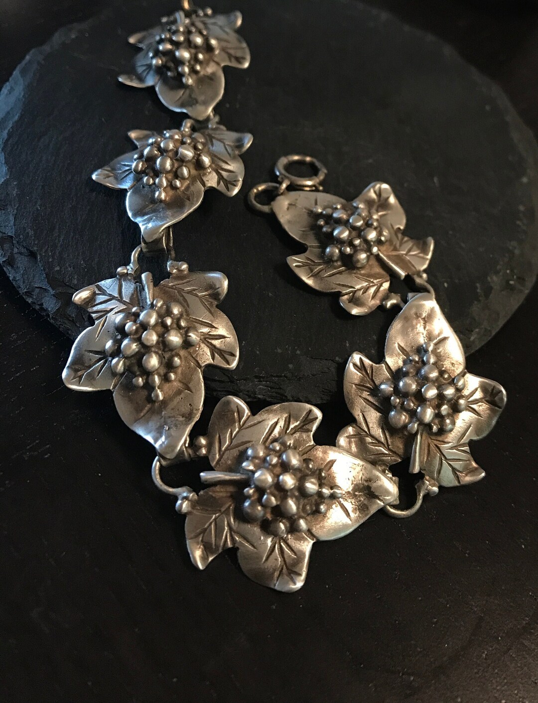 Sterling Grape Motif Hand Made Vintage High Relief Grapes -length 7 1/3 ...