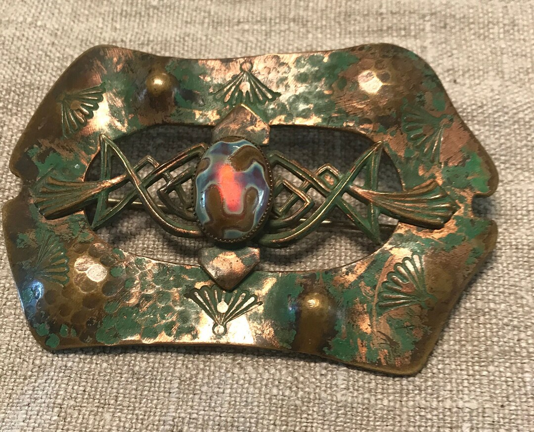 Arts & Crafts Sash Brooch - Copper Textured Unusual Art Nouveau-rare ...
