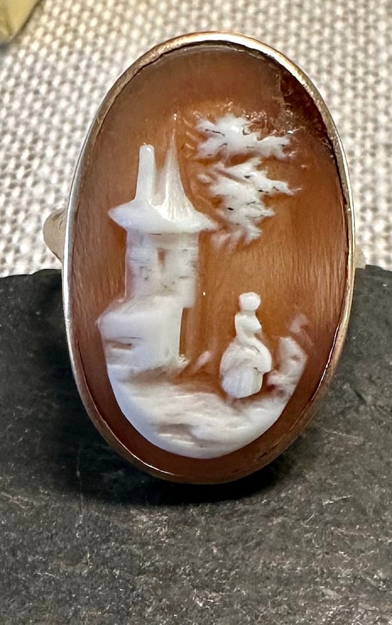 14k ring Antique Cameo figural scene custom gold sett… - Gem