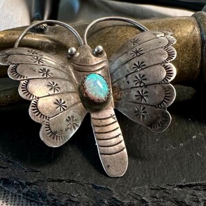 Navajo Vintage Butterfly Pin With a Gorgeous Rare Fiery Opal Sawtooth ...