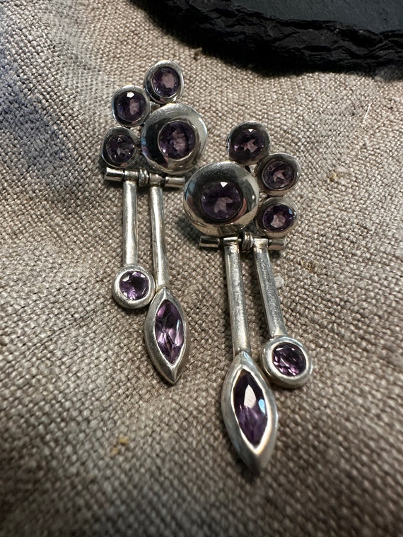 Sterling post earrings vintage studio genuine Amethys… - Gem