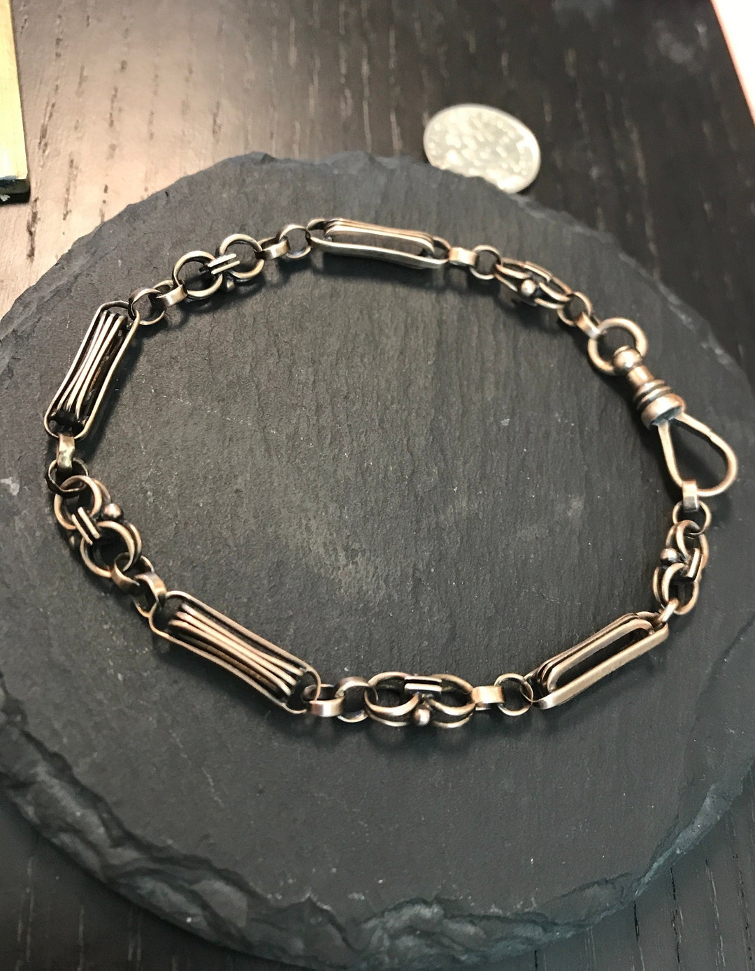 10K Rose Gold Victorian Interesting Chain Link Bracelet. 8" - Etsy