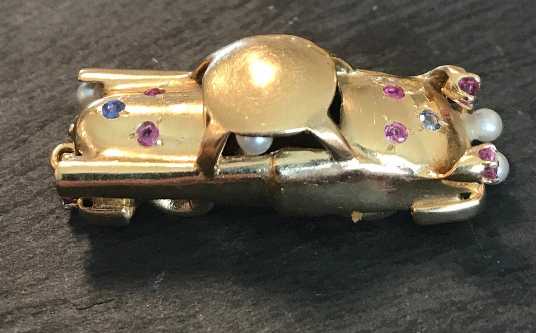 14k Gem Set Movable Automobile Charm-rare - Etsy