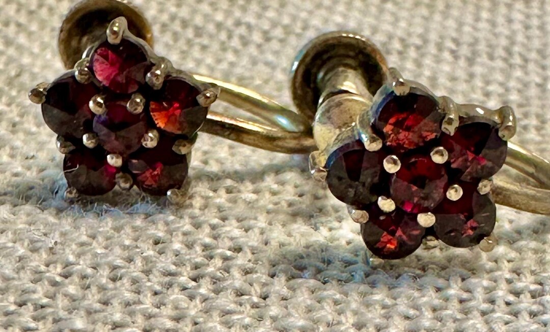Garnet Bohemian Small Screw Back Vintage Earrings - Etsy