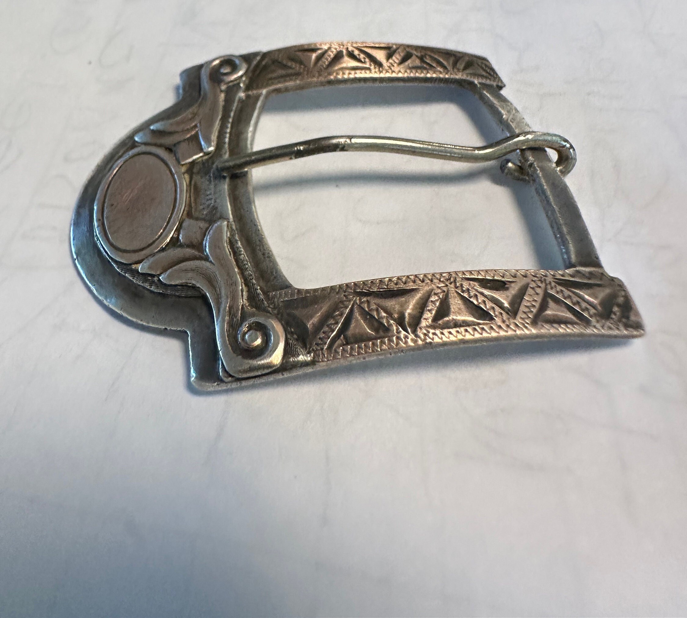 Sterling and Gold Vintage Hand Fabricated and Engraved Western Ranger ...