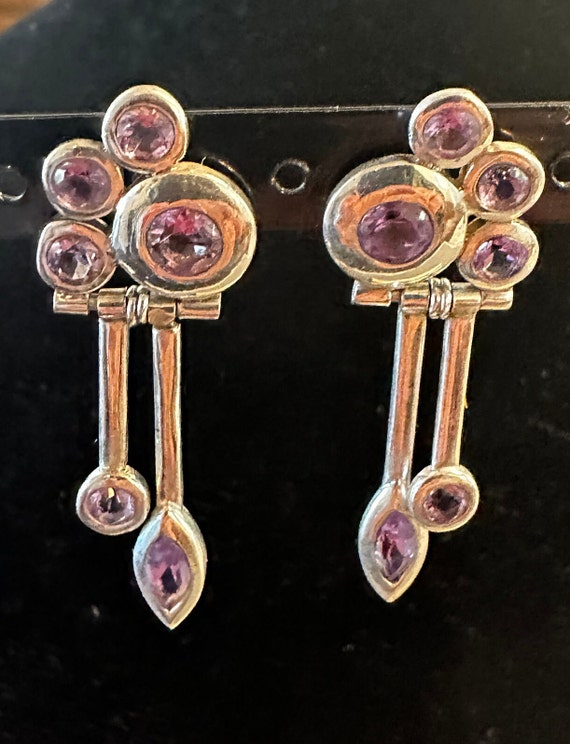 Sterling post earrings vintage studio genuine Amethys… - Gem