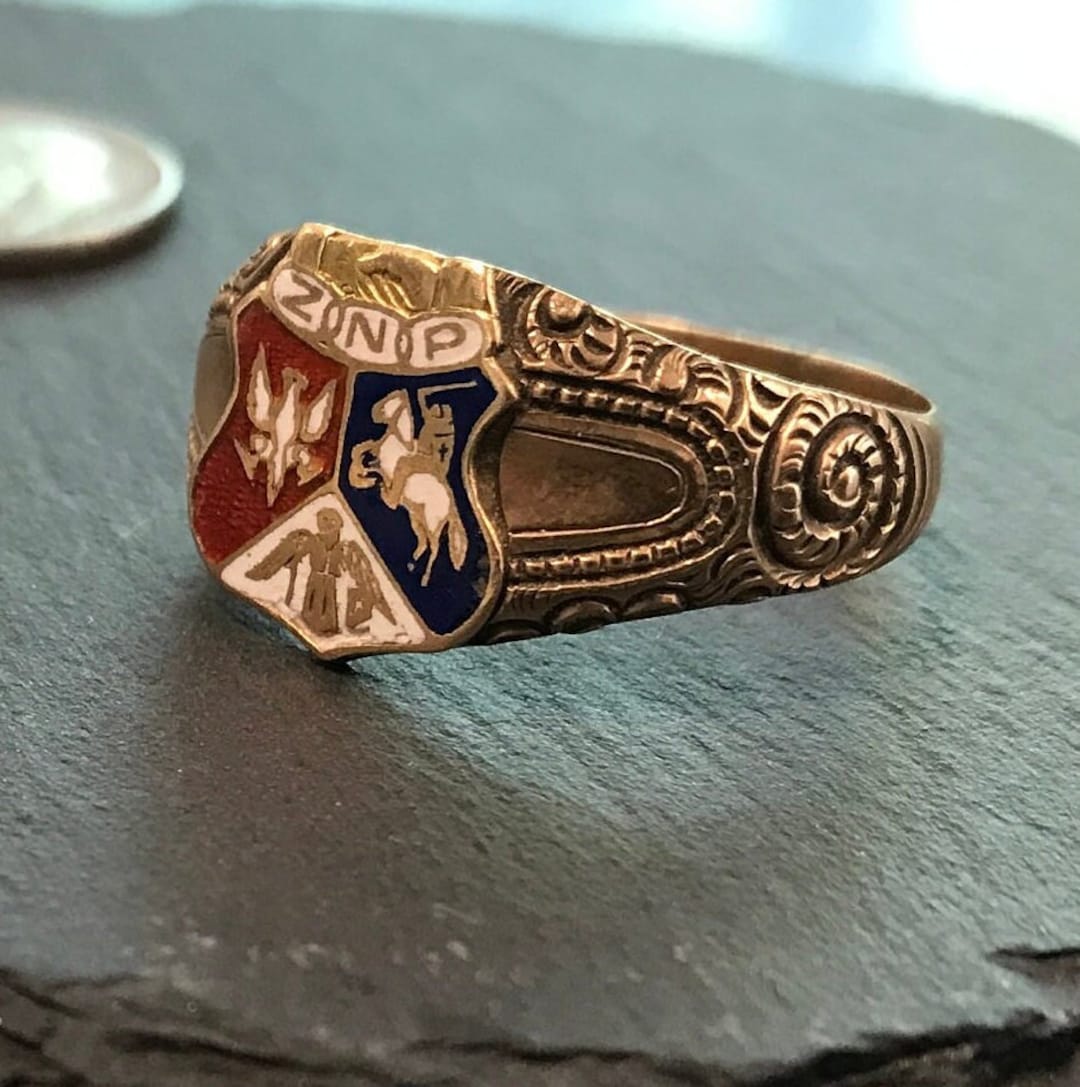 10k Enameled Victorian ZNP, Polish National Alliance Fraternity Ring ...