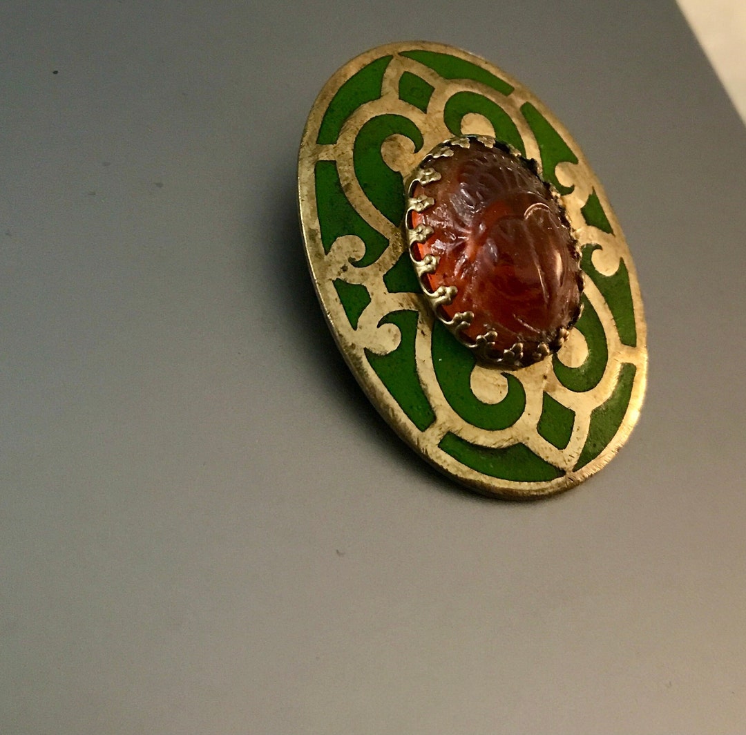 Vintage Enamel Topaz Glass Scarab Brooch, Pin. Original One of a Kind ...