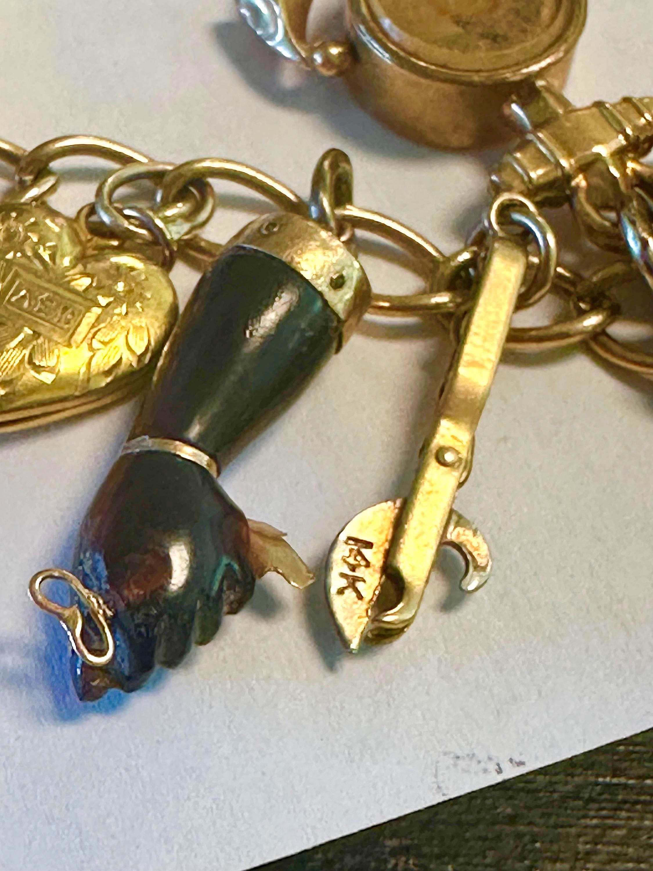 14k Charm Bracelet- Gold Exceptional Vintage- Antique Desirable 20 ...
