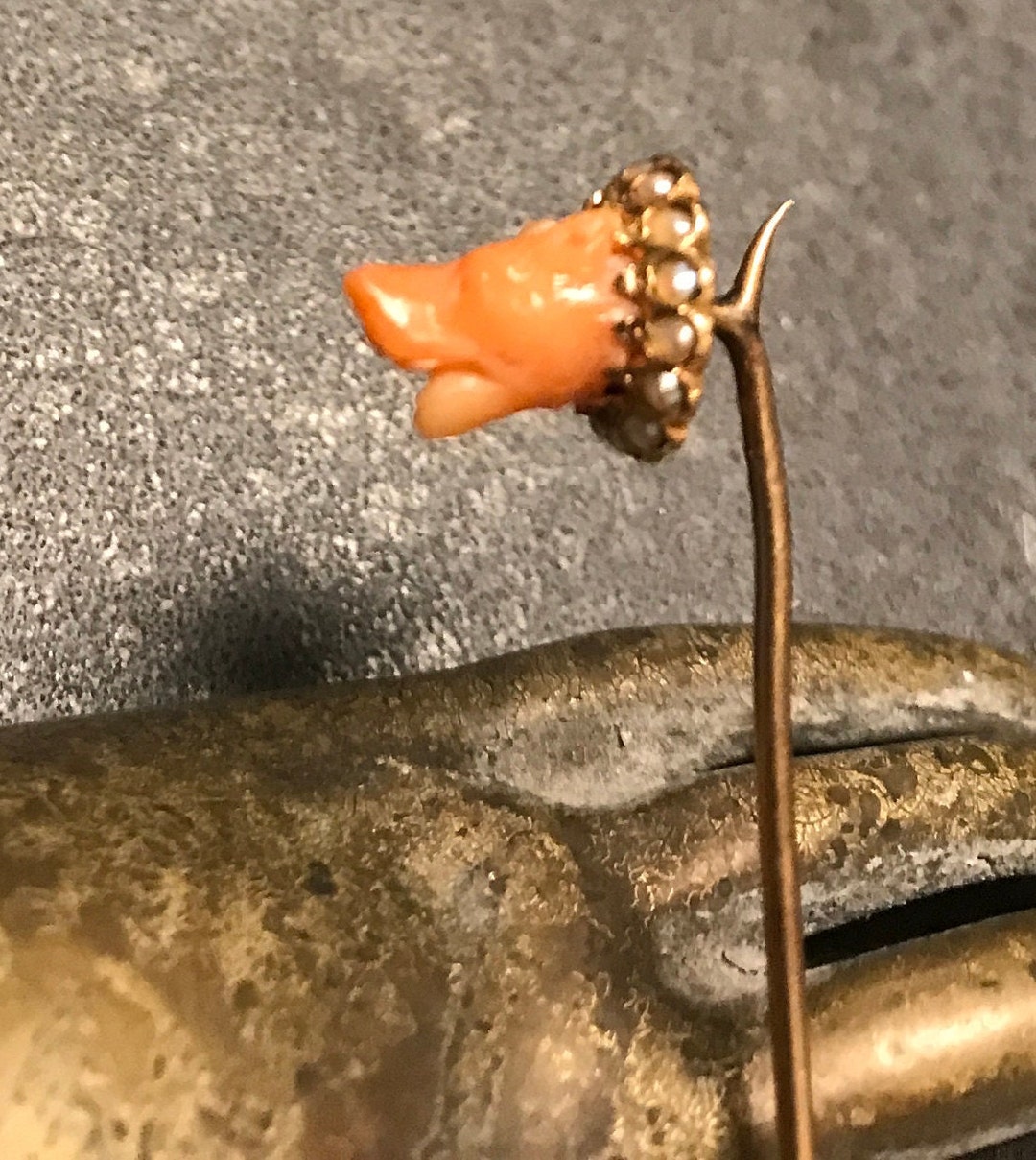Gold Carved Coral Wolf Nat. Seed Pearl 14k Stickpinf - Etsy