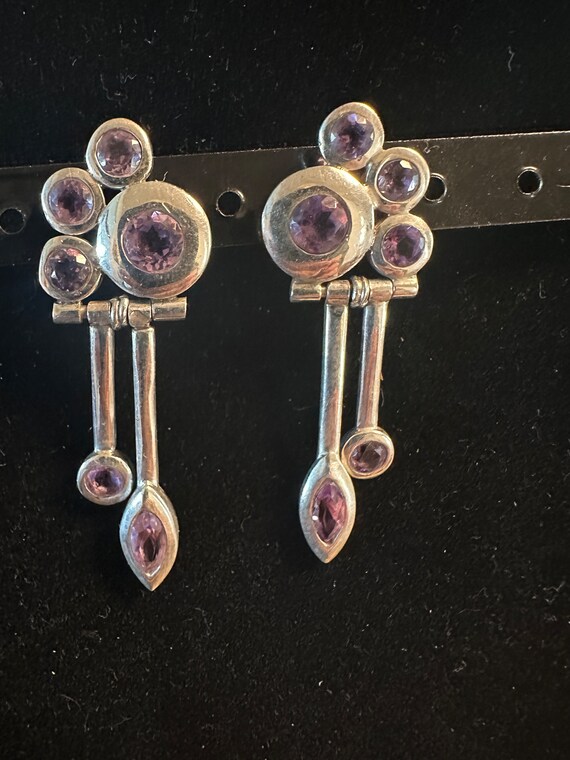 Sterling post earrings vintage studio genuine Amethys… - Gem