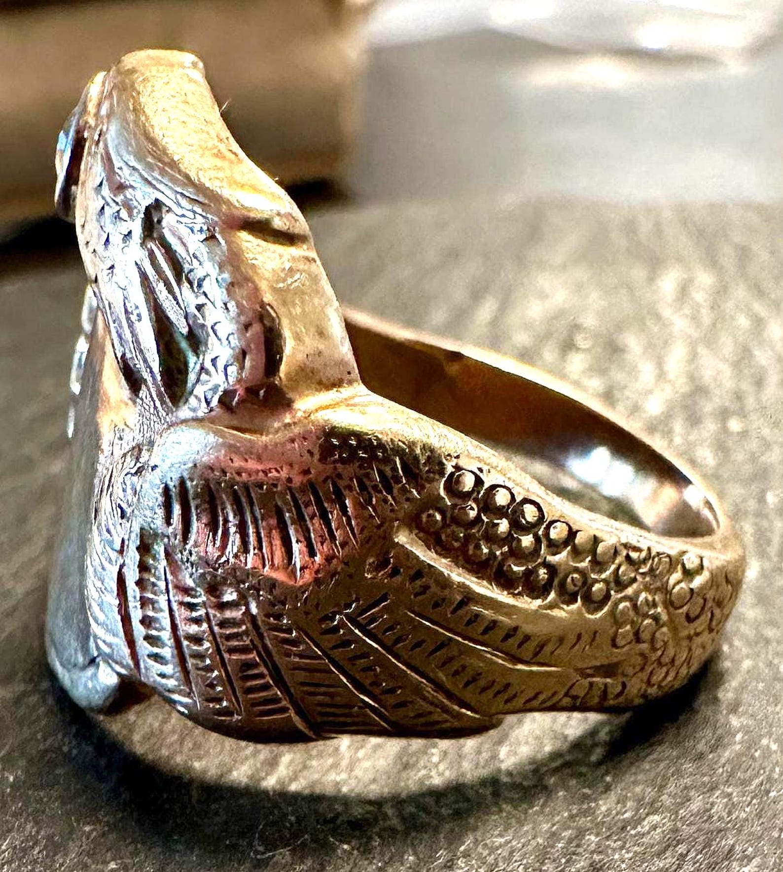 14k Signet Ring Rare Griffin Grasping a Diamond With His Mouth Dated ...