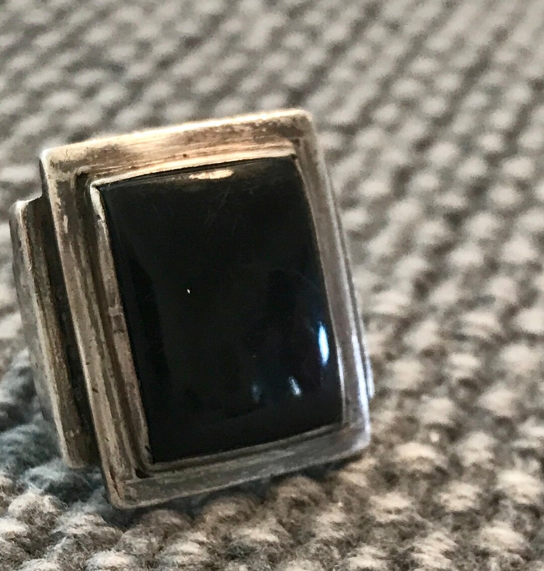 Art Deco Sterling Black Onyx Rectangular Ring. - Etsy