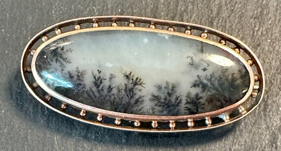14K rare and amazing scenic Dendritic Agate Victorian… - Gem