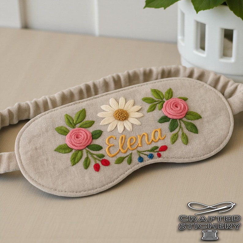 Personalized Hand Embroidered Daisy Sleep Mask – Soft Linen Eye Mask ...