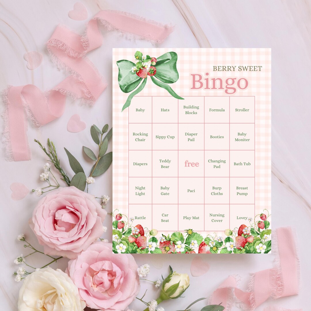 Berry Sweet Baby Bingo, Baby Shower Game, 35 Strawberry Themed Bingo ...