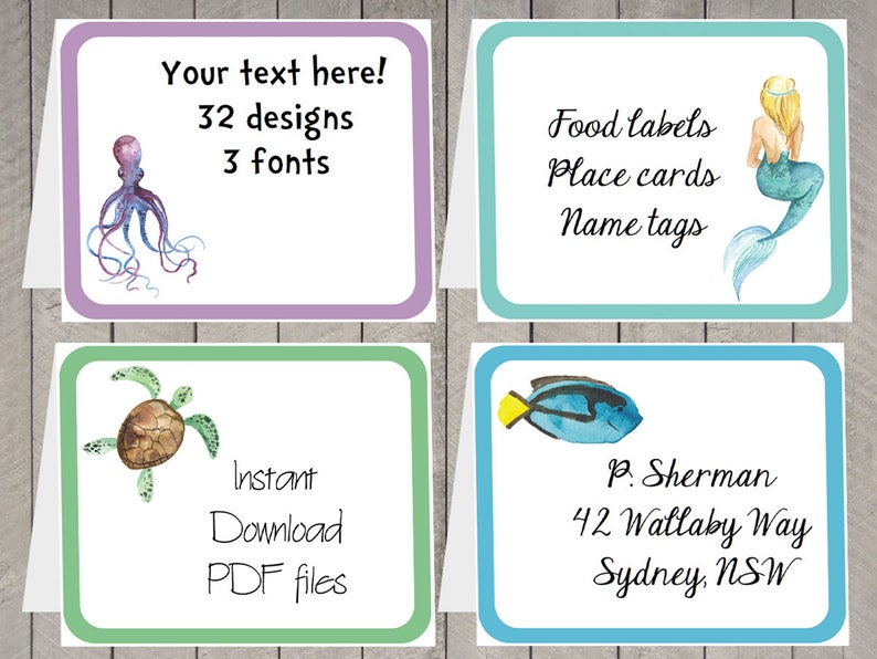 Watercolor Ocean Printable Food Labels INSTANT DOWNLOAD - Etsy