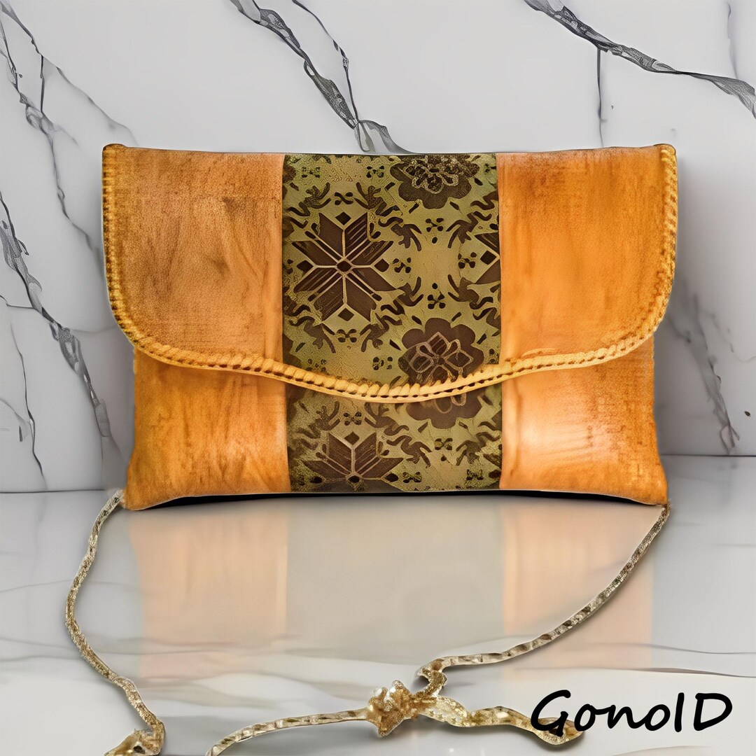Handmade Songket Clutch Purse, Natural Waru Bark Wood Bag, Traditional ...