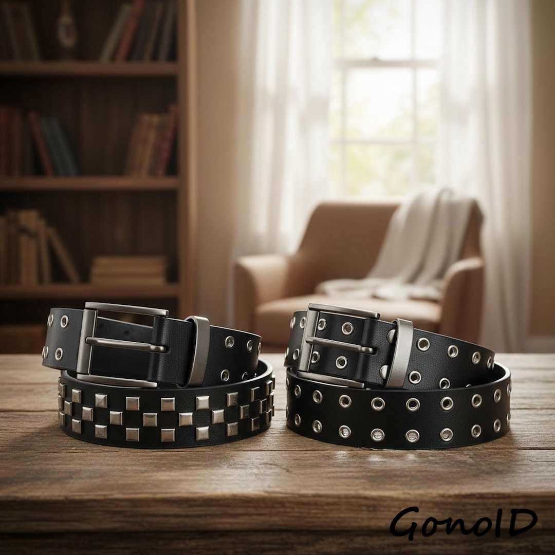 Black Faux Leather Spike Belt for Men Women Wide Metal Studded Punk ...