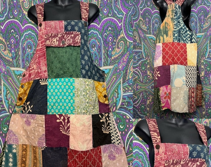 Cotton Patchwork Apron Bib Dress / Boho "nepal" Overall Maxi Dress / by ...