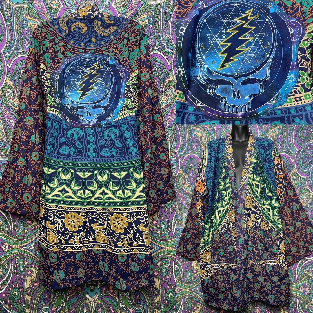 Grateful Dead Stealie Kimono Steal Your Face Stars Boho Bohemian Robe ...