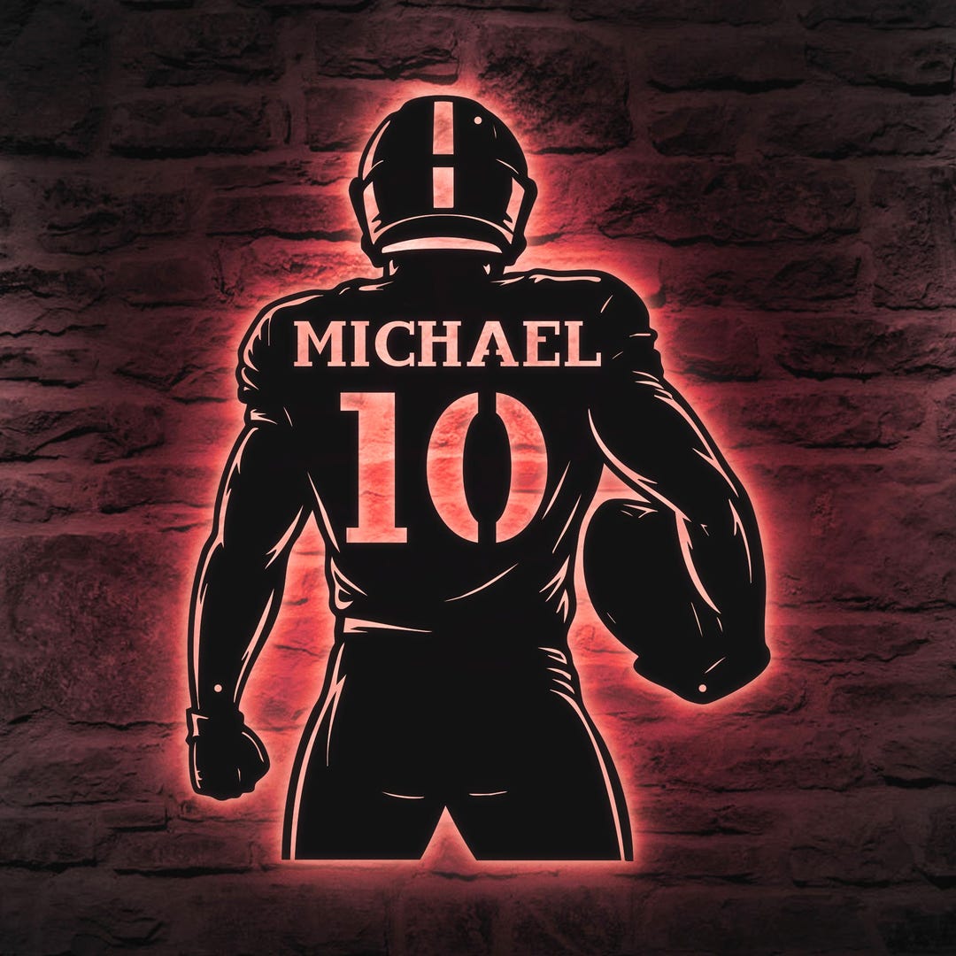 Custom American Football Player Metal Sign With Name and LED Wall Light ...