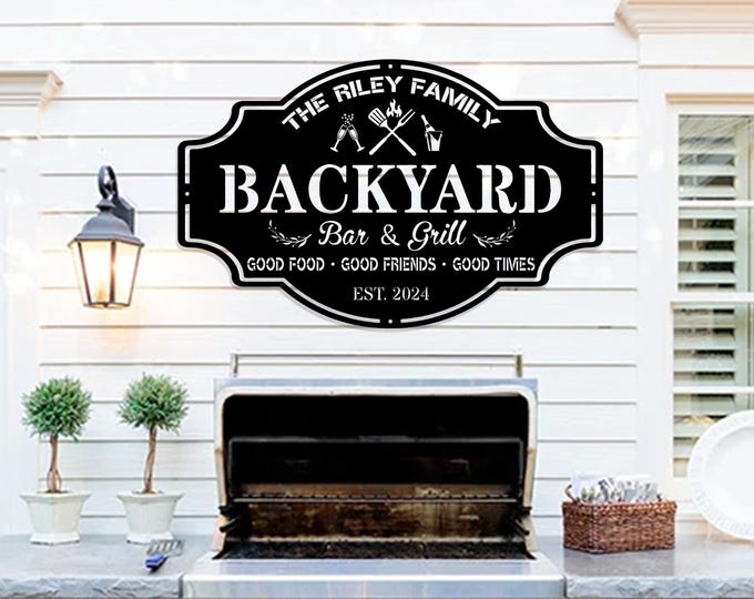 Personalized LED Light Backyard Sign Custom Bar & Grill Sign Metal Sign ...