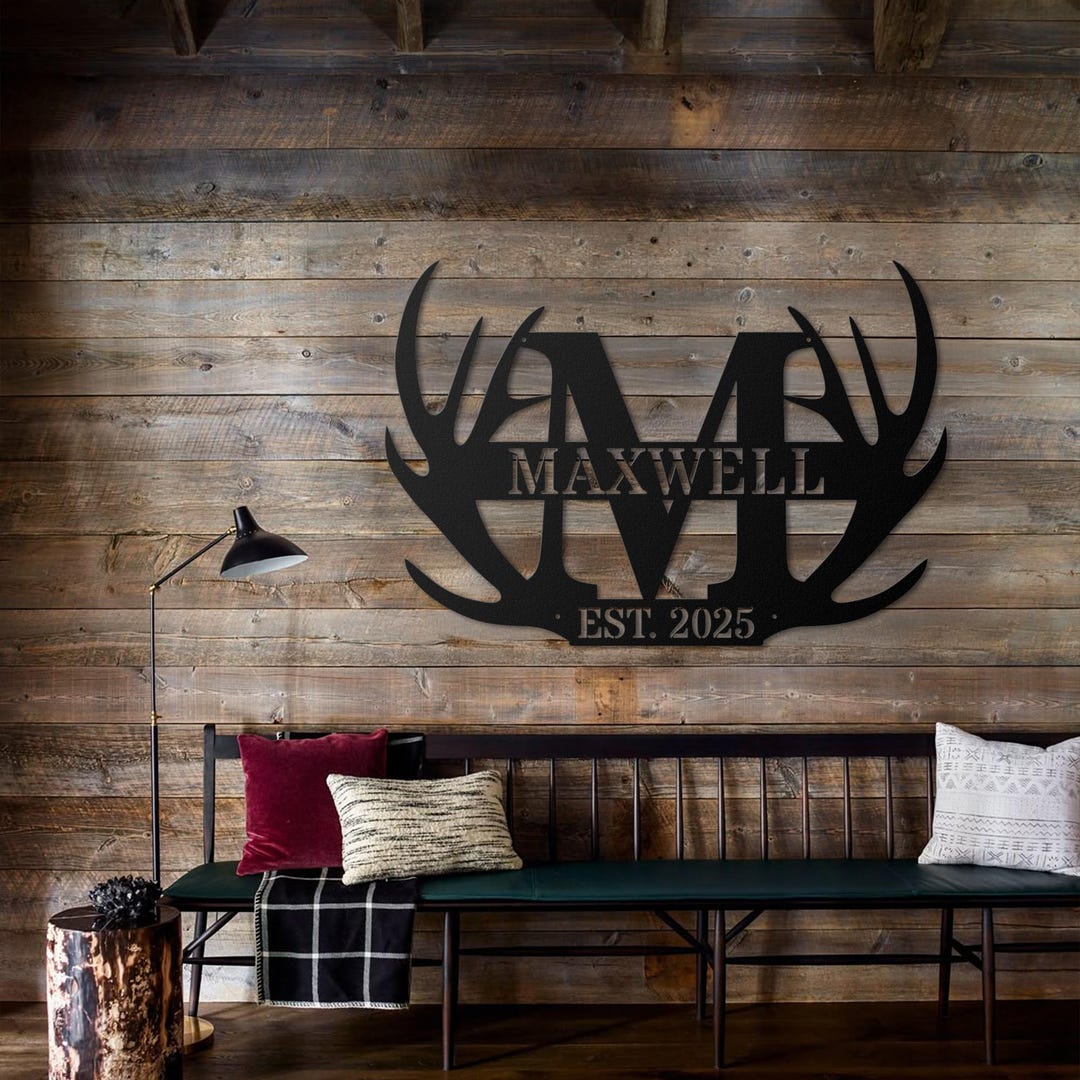 Personalized Antler Monogram Metal Sign, Custom Family Name & Est Year ...