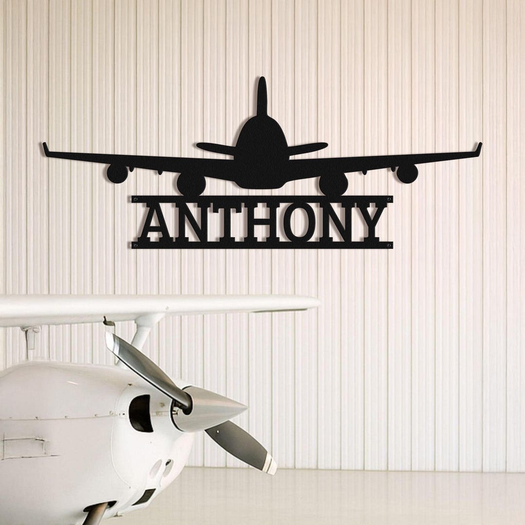 Custom Airplane Metal Home LED Sign, Custom Name Aviation Wall Decor ...