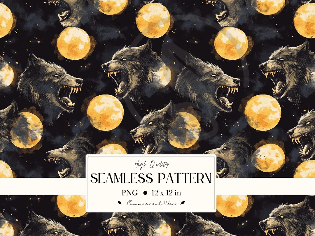 Werewolf and Moon Seamless Pattern, Halloween Background, Spooky ...