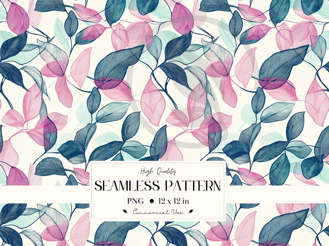 Linework Foliage Seamless Print Digital Paper Illustration Leaves ...