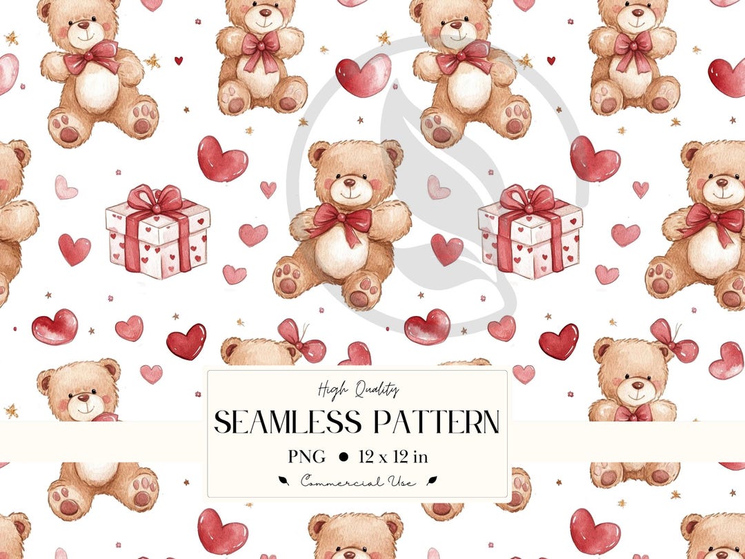 Cute Teddy Bear and Heart Seamless Pattern – Romantic Valentine ...