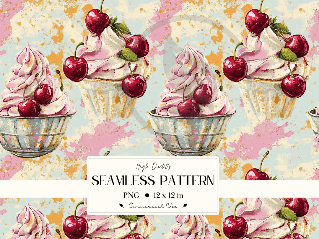 Colorful Ice Cream Sundaes With Cherries Seamless Print – Digital Paper ...