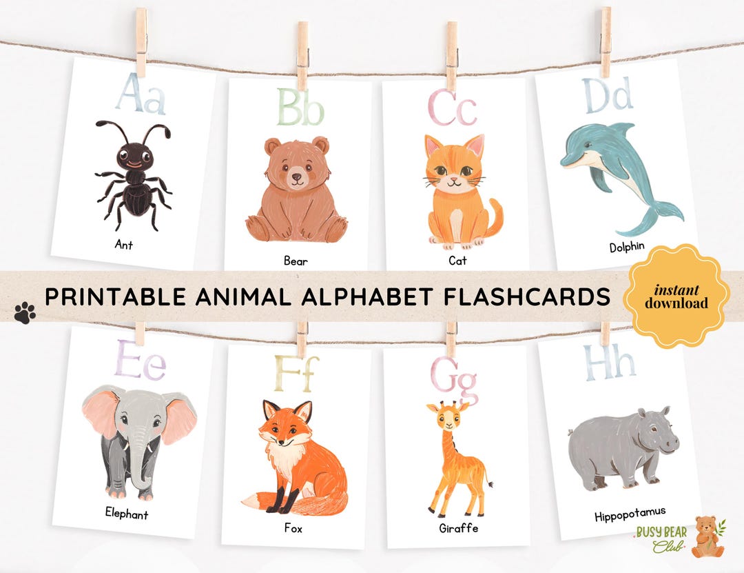 Animal Alphabet Flashcards: ABC Learning Cards for Toddlers (PDF ...