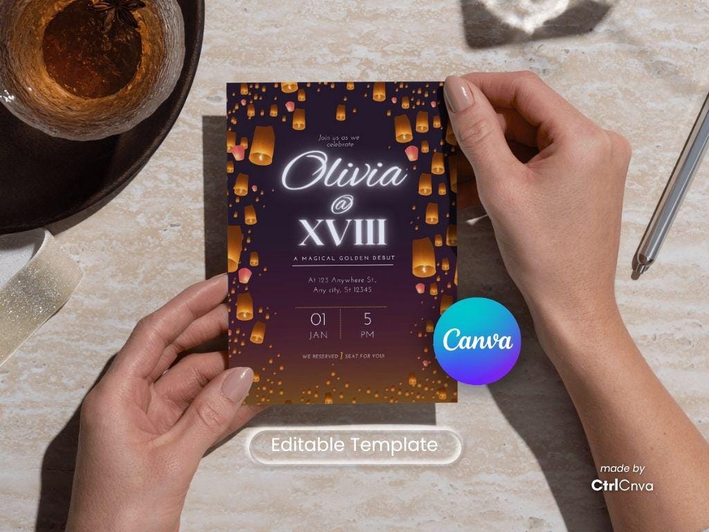 Tangled-inspired Debut Invitation | 18th Birthday Canva Template ...