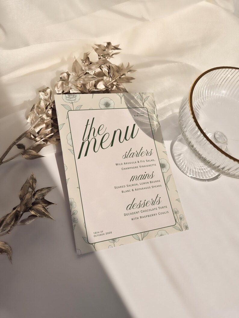 Old Money Wedding Menu & Drinks Menu Template | Elegant Olive and Cream ...