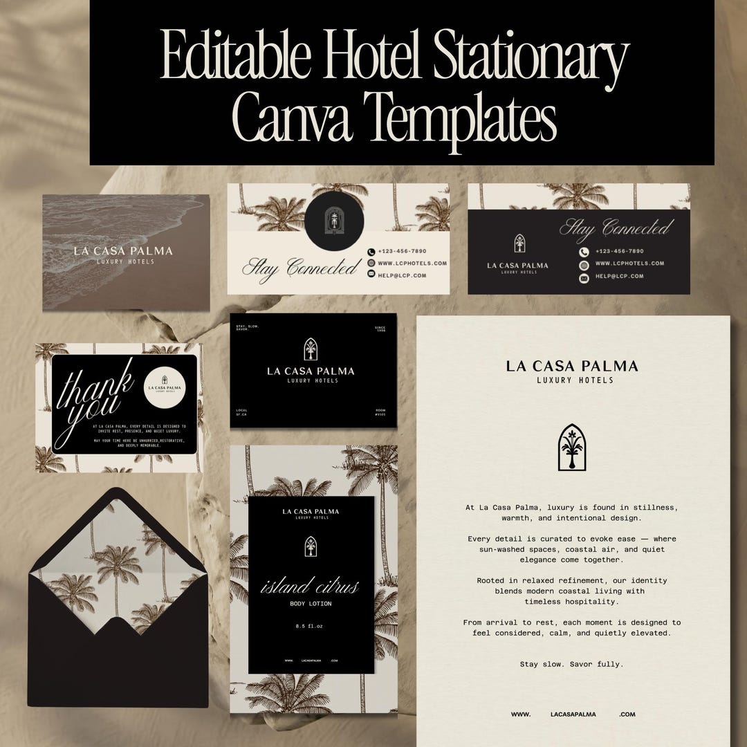 Editable Hotel Stationery Templates | Canva Boutique Hotel Branding Kit ...