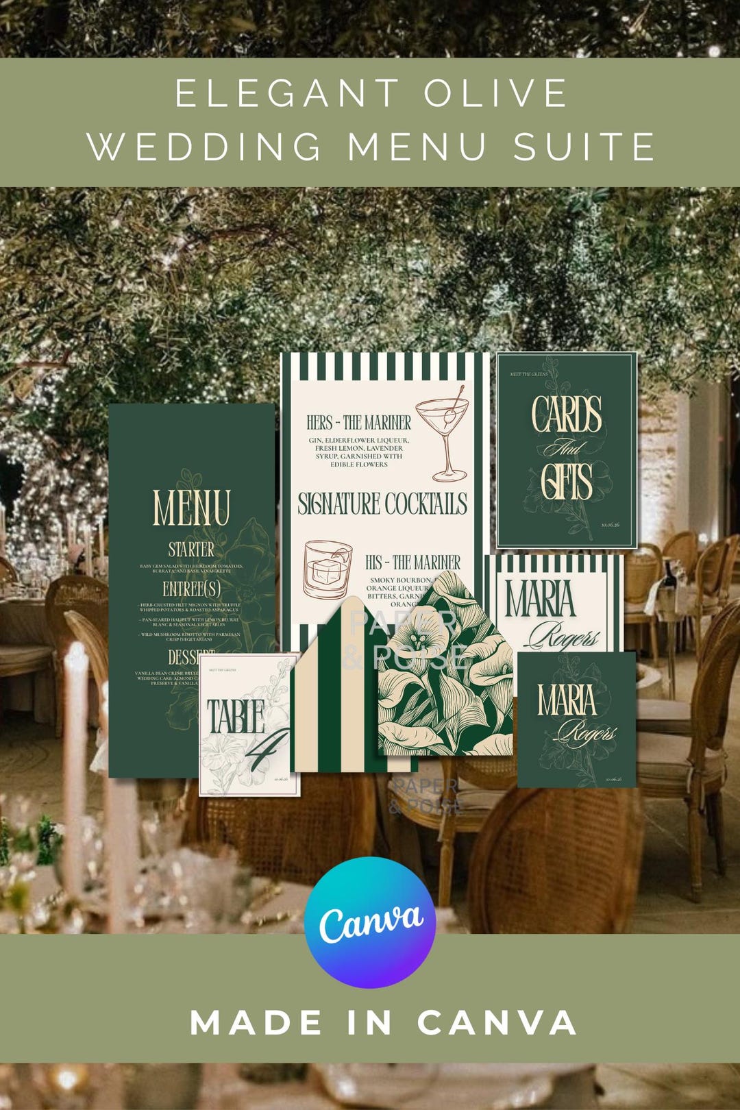 Olive & Cream Fall Wedding Menu Templates | Canva Editable | 5x7 Menu ...