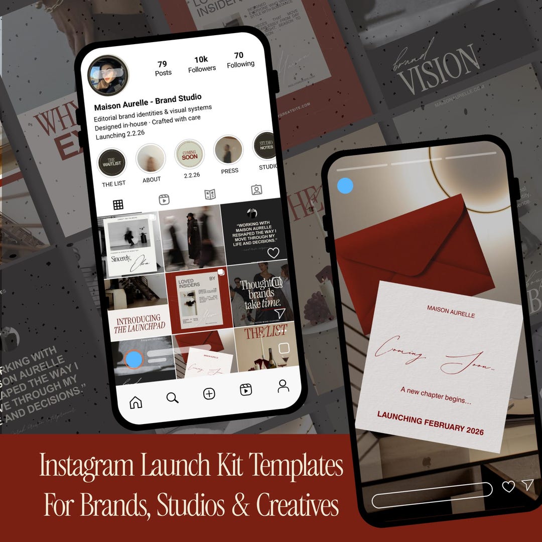 Modern Instagram Launch Templates for Canva | 90 Luxury Burgundy ...