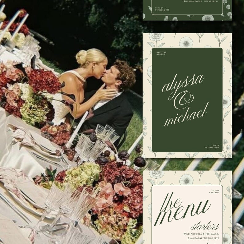 Elegant Olive Wedding Menu & Drinks Menu Template | Editable Canva Bar ...