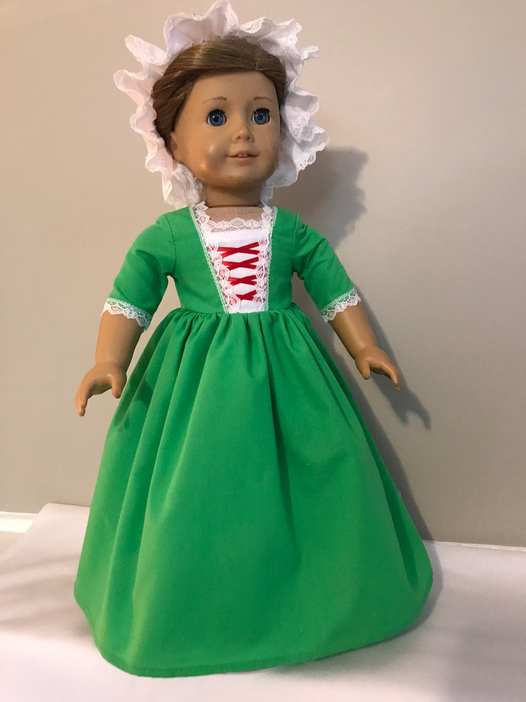 Colonial Holiday Green Day Dress With Mob Cap for 18 Inch or - Etsy