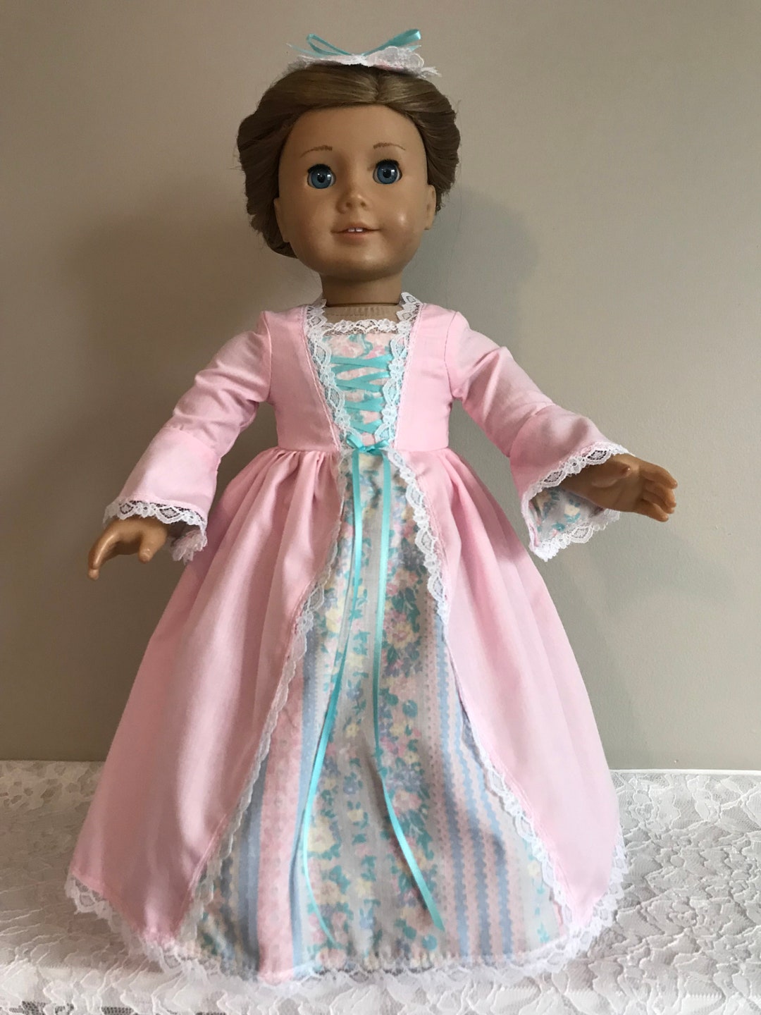 Colonial Pink and Floral Print Cotton Evening Dress and Pinner Cap for ...