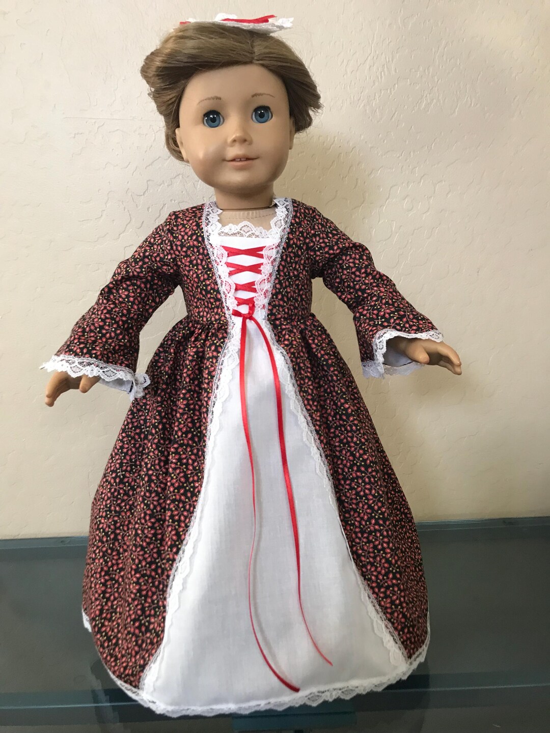 Colonial Red and Black Calico Cotton Dress With Pinner Cap for 18 Inch ...