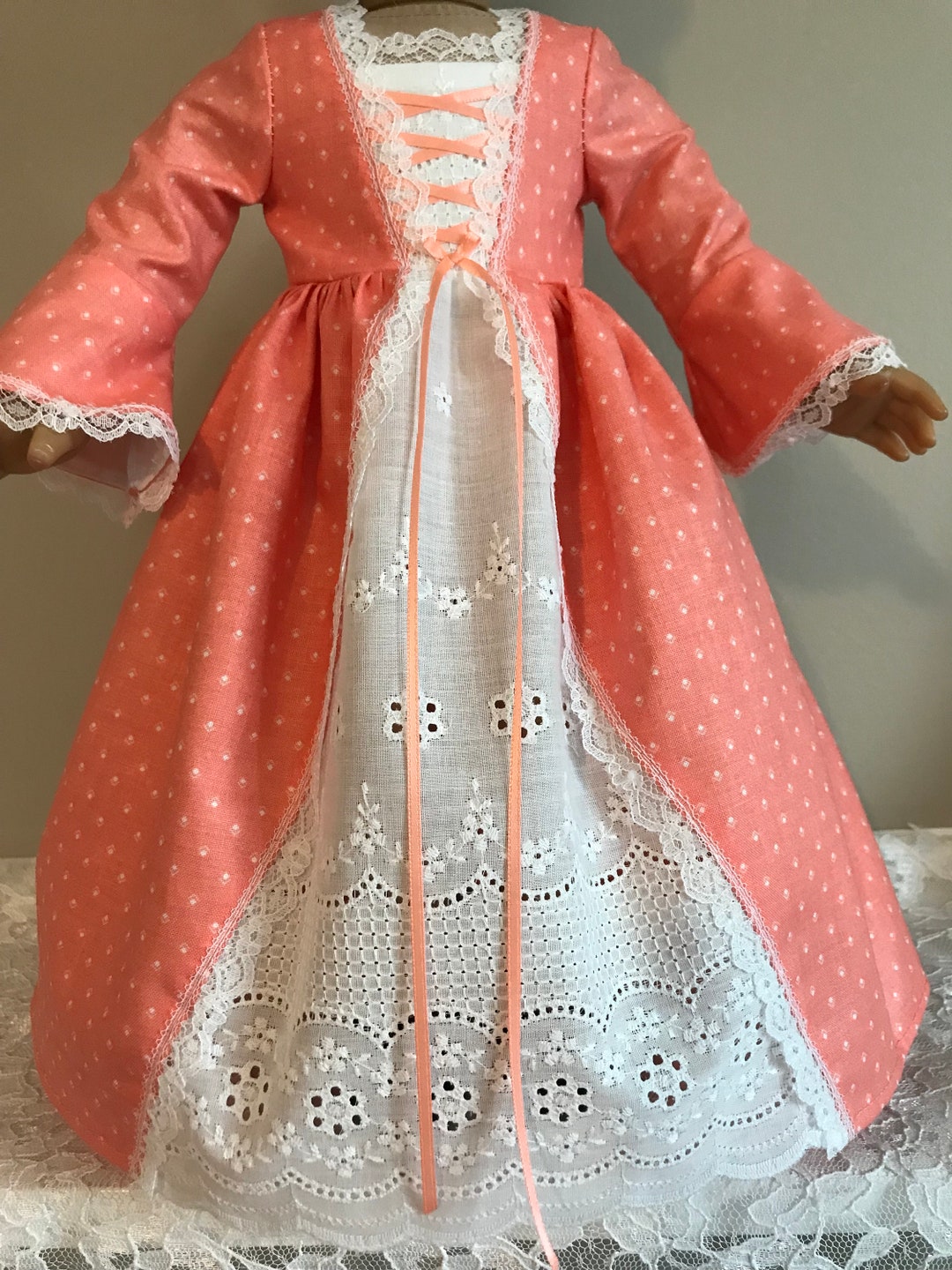 Colonial Polka Dot Peach Cotton Evening Dress and Pinner Cap for AG ...
