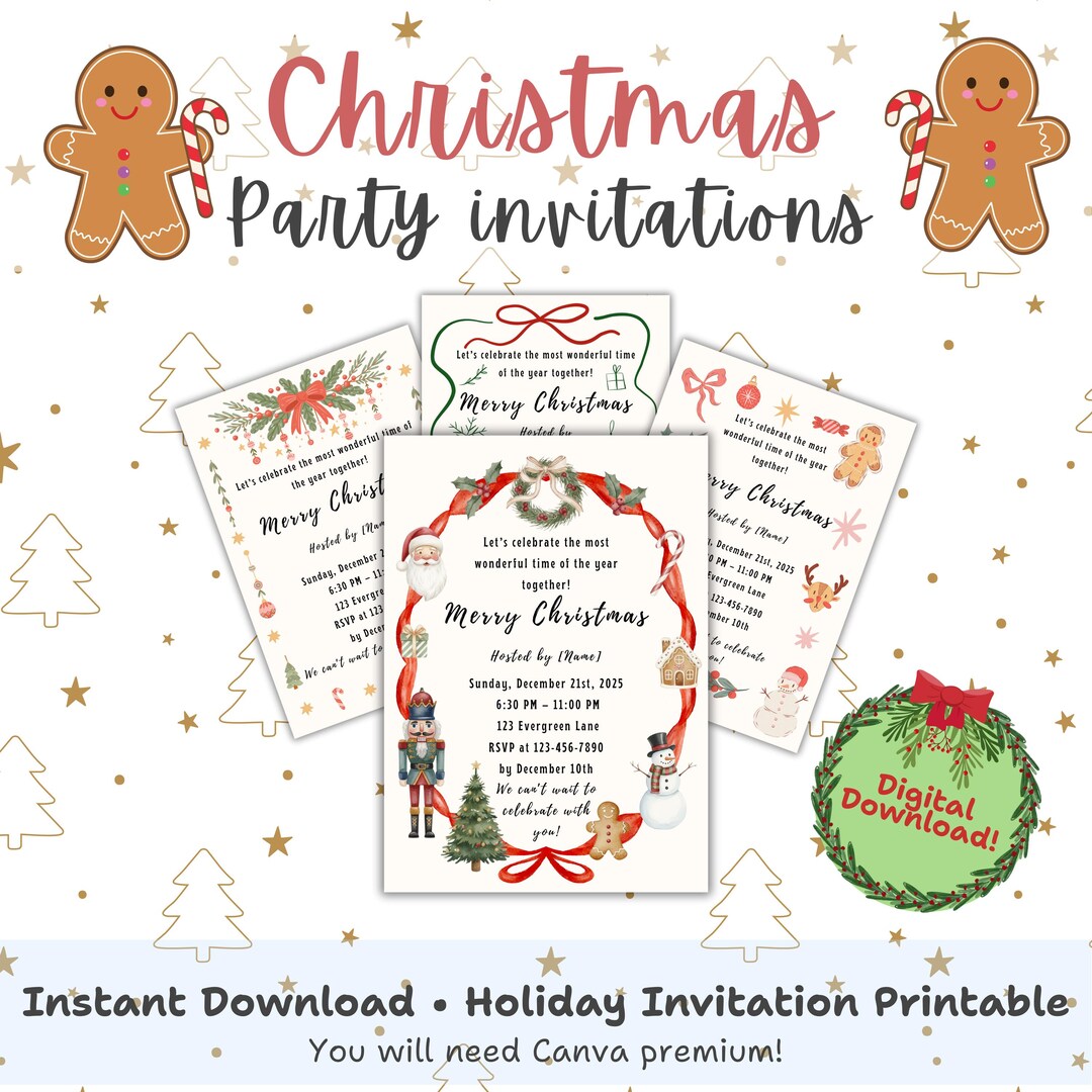 Editable Christmas Invitation Template | Holiday Party Invite Canva ...