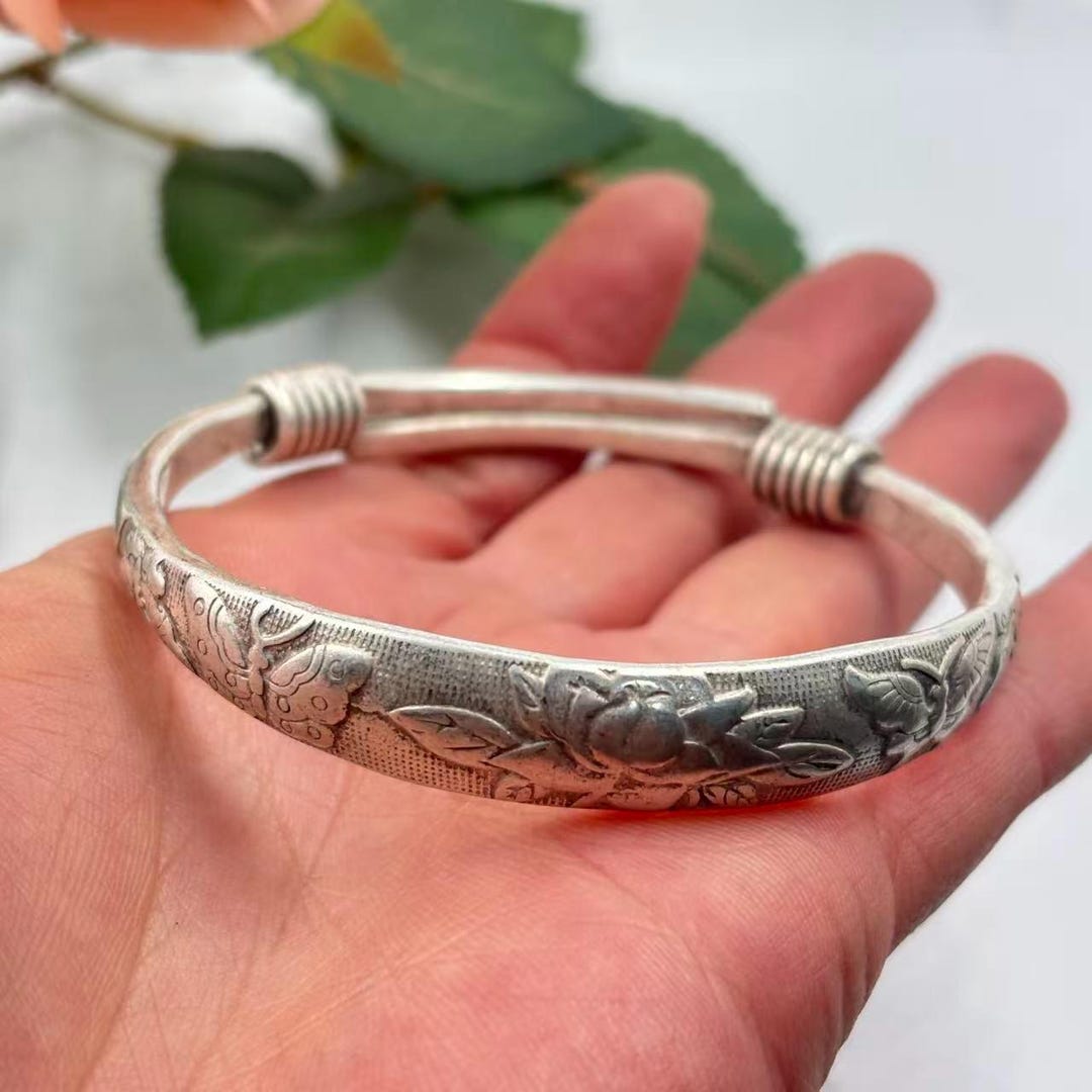 Vintage Engraved Lotus Copper Adjustable Bracelet - Etsy
