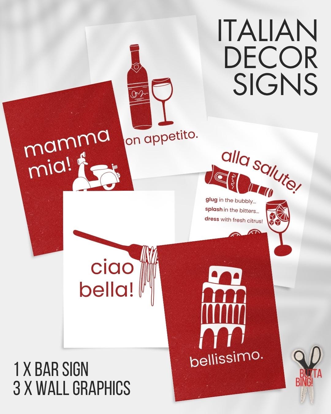 Italian Decor Signs: Printable Wall & Bar Graphics (digital Download ...