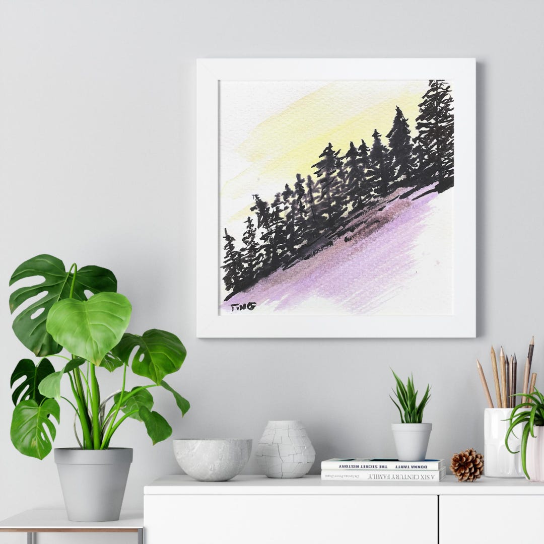 Watercolor Pine Forest Framed Vertical Poster | Minimal Landscape Art ...